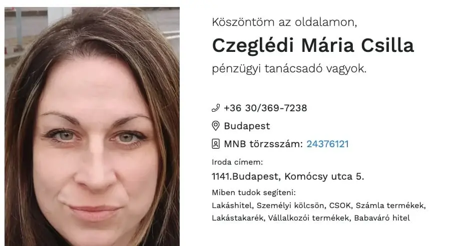 Czeglédi Mária Csilla - oldala | bankradar.hu